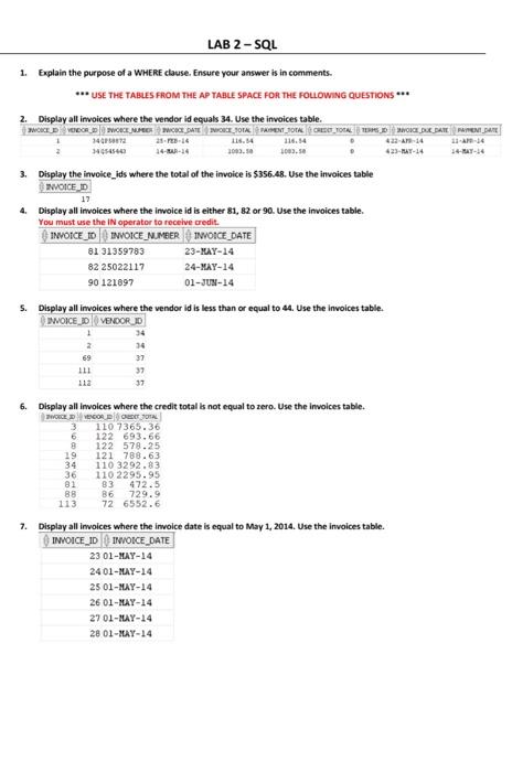 Solved The table space is AP, the table to use is Invoices. | Chegg.com