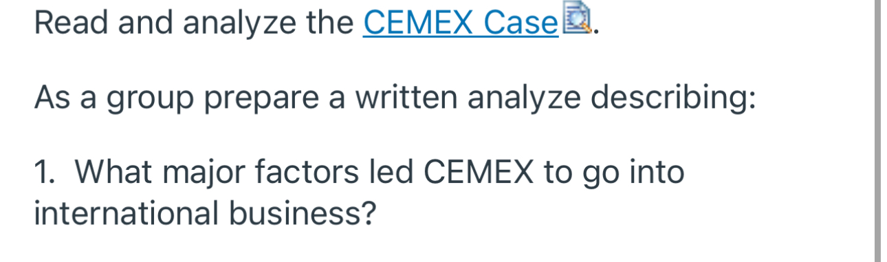 Solved Read and analyze the CEMEX CaseAs a group prepare a | Chegg.com
