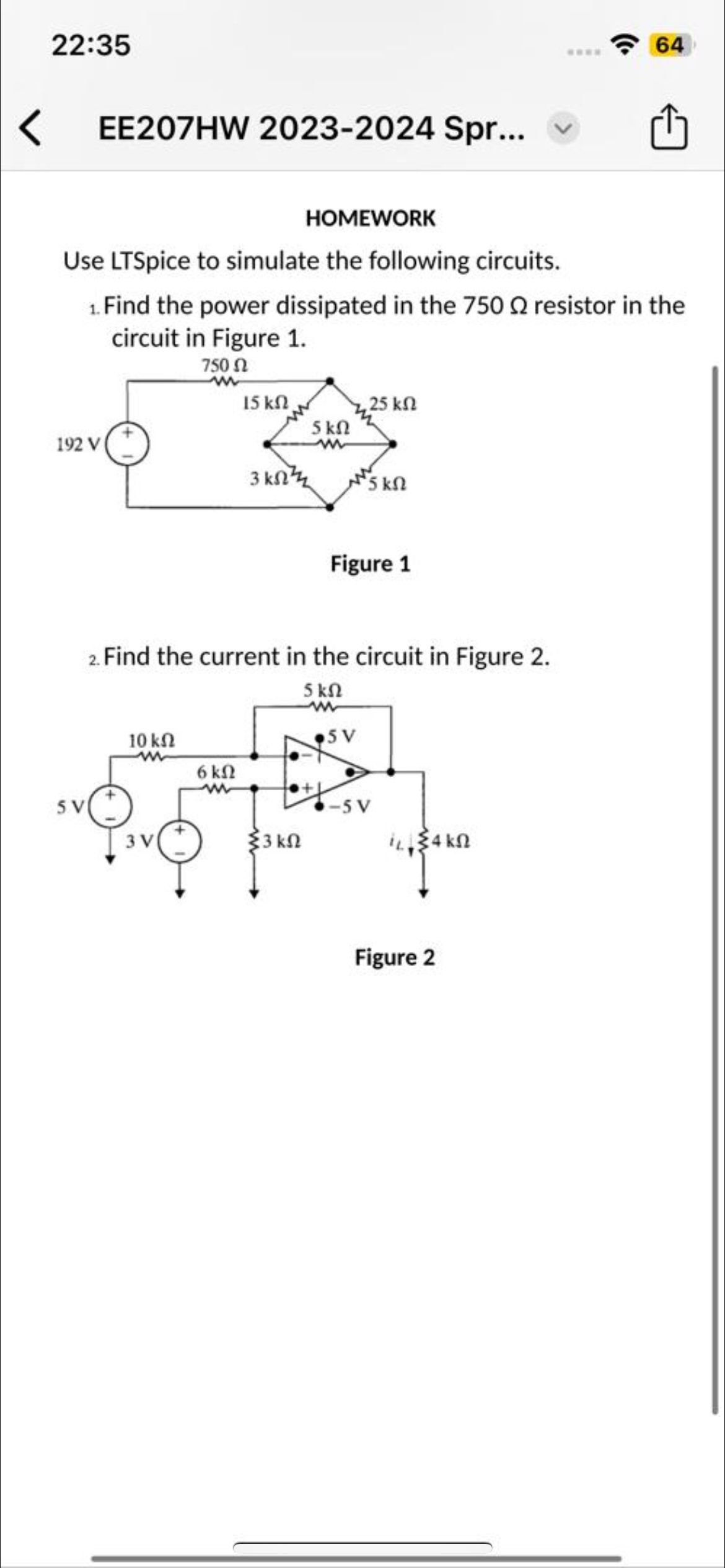 Solved 22:3564EE207HW 2023-2024 ﻿Spr...HOMEWORKUse LTSpice | Chegg.com