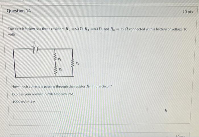 Solved The circuit below has three resistors R1=60Ω,R2=43Ω, | Chegg.com