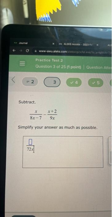 Solved Subtract. 8x−7x−9xx+2 Simplify your answer as much as | Chegg.com