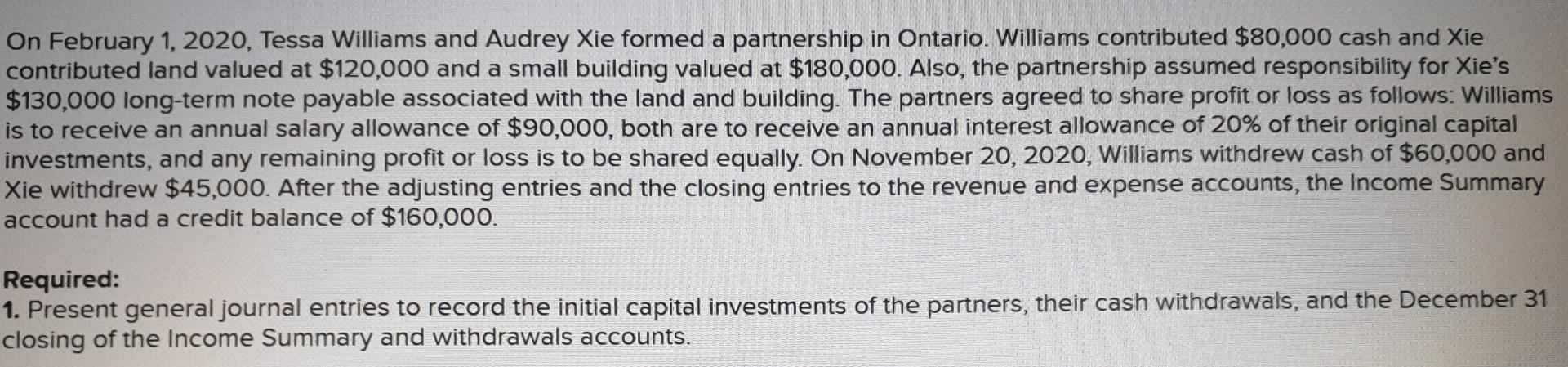 Solved On February 1, 2020, Tessa Williams and Audrey Xie | Chegg.com