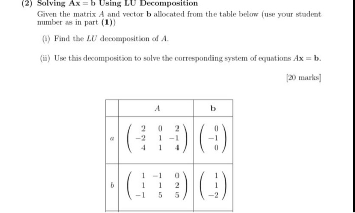 Solved (2) Solving Ax = b Using LU Decomposition Given the | Chegg.com