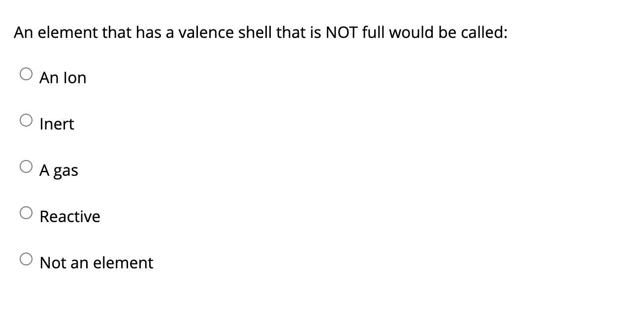 Solved An element that has a valence shell that is NOT full | Chegg.com