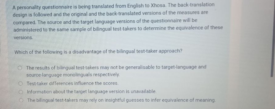 A personality questionnaire is being translated from | Chegg.com