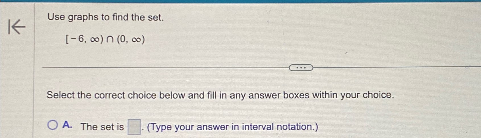 Solved Use graphs to find the set.[-6,∞)∩(0,∞)Select the | Chegg.com