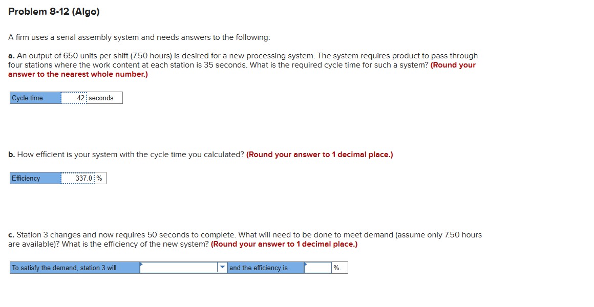 Solved Problem 8-12 (Algo)A firm uses a serial assembly | Chegg.com