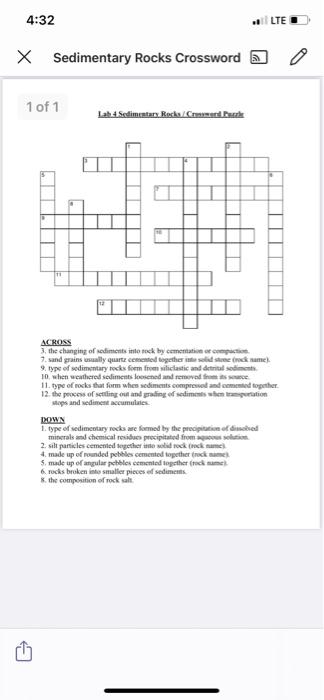 Solved 4:32 LTE X Sedimentary Rocks Crossword a 1 of 1 Lab 4 | Chegg.com