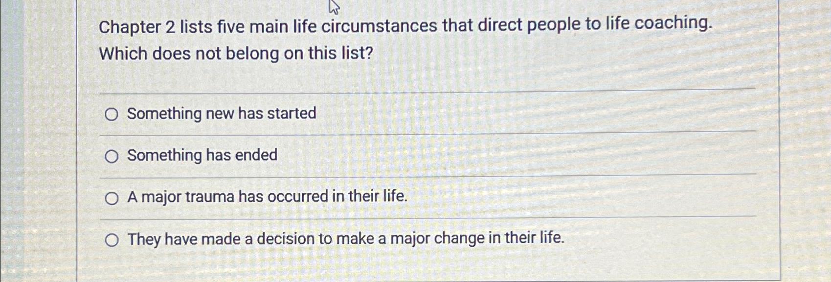 Solved Chapter 2 ﻿lists five main life circumstances that | Chegg.com