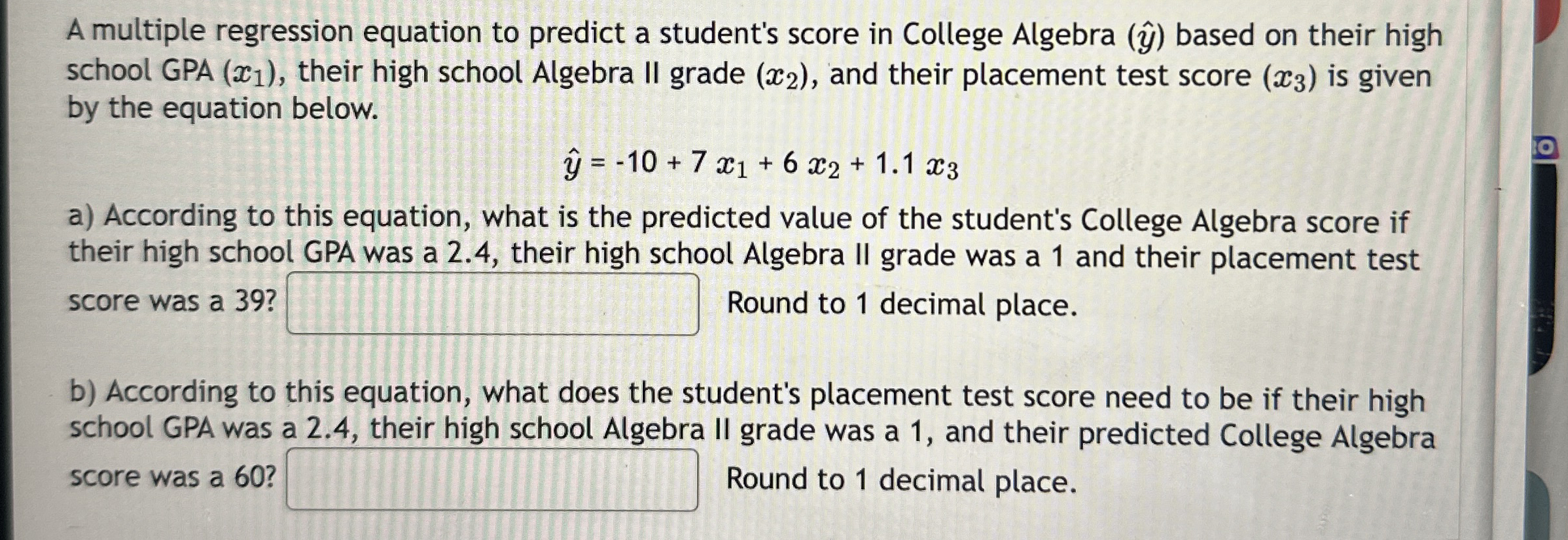 Solved A multiple regression equation to predict a student's | Chegg.com