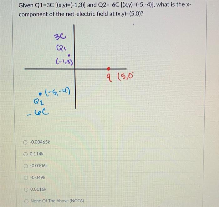Solved What is the x- component of the net-electric field at | Chegg.com