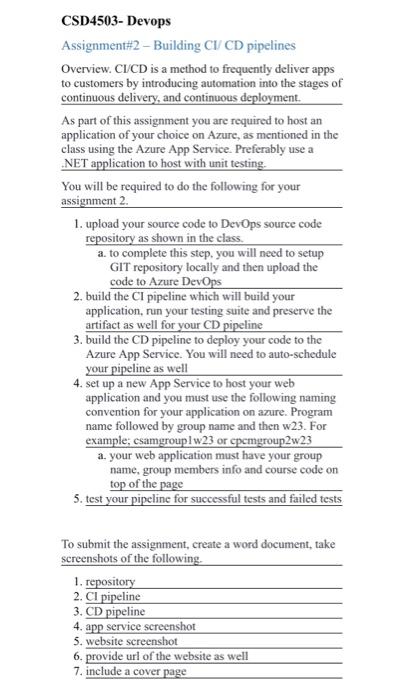 Solved CSD4503- Devops Assignment\#2 - Building CI/ CD | Chegg.com