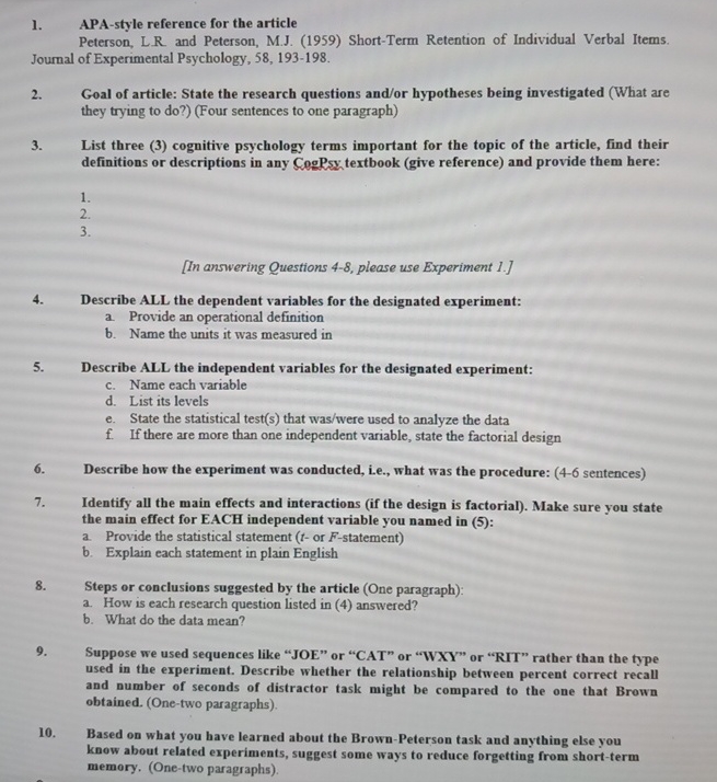 Solved APA-style reference for the articlePeterson, L.R and | Chegg.com