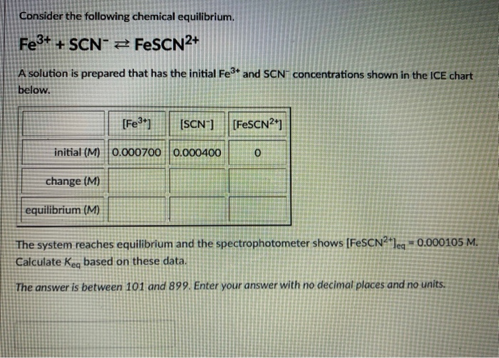 Solved Consider the following chemical equilibrium. Fe3+ + | Chegg.com