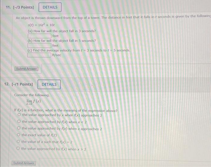 Solved An object is thrown downward from the top of a tower. | Chegg.com