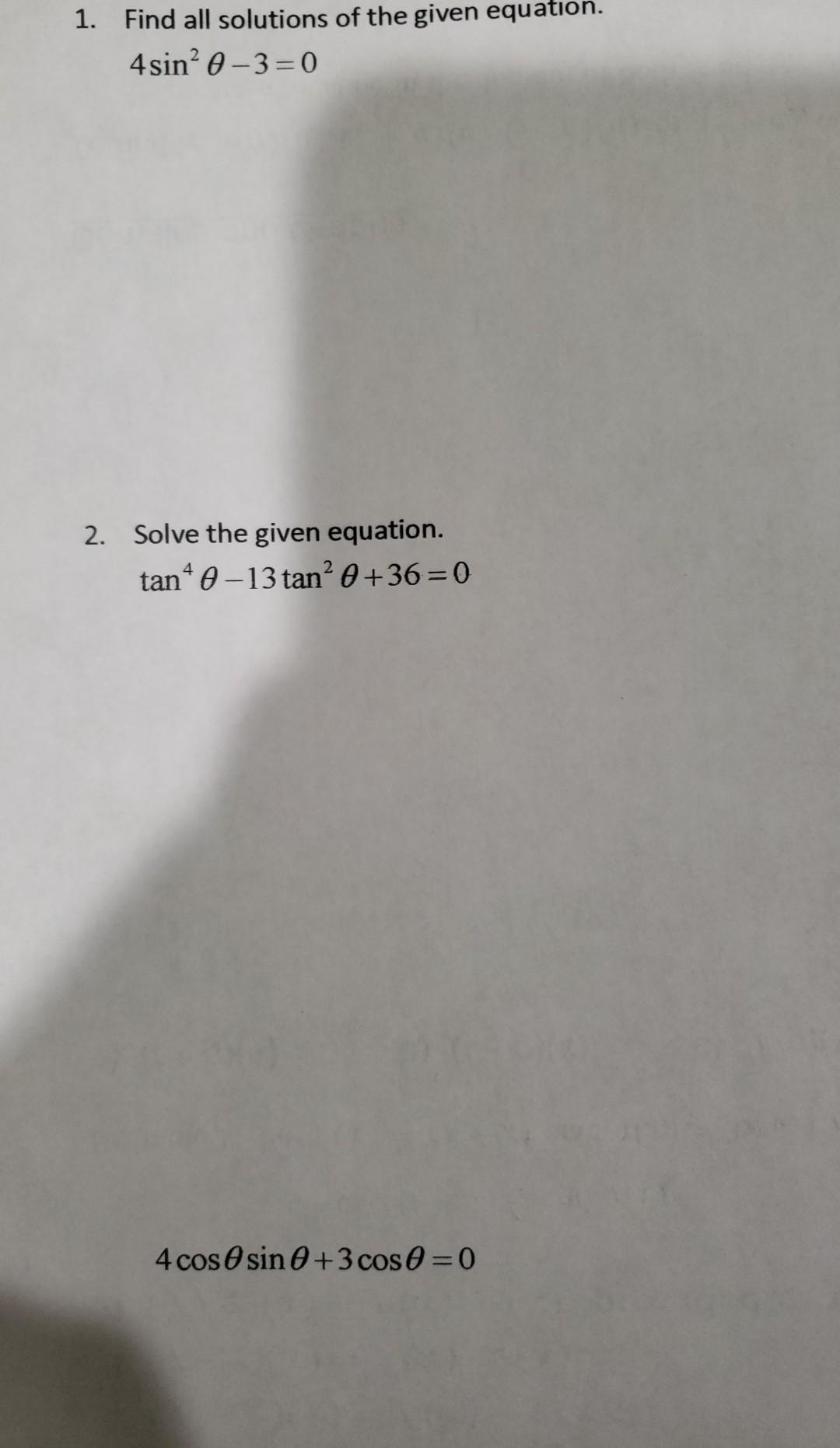 Solved 1. Find all solutions of the given equation. | Chegg.com