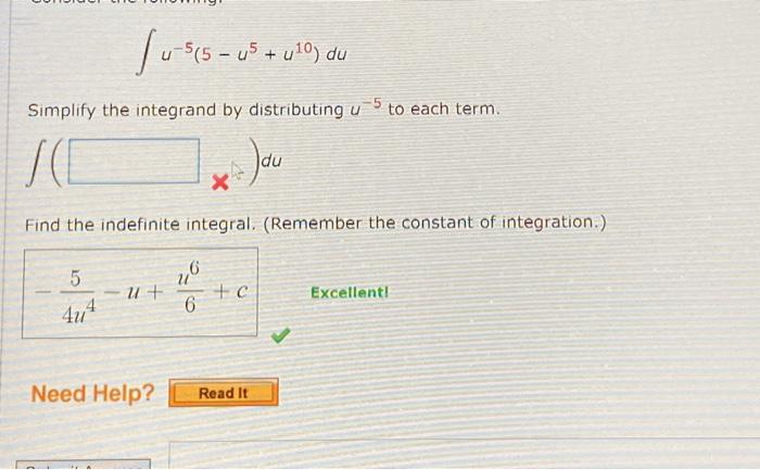 Solved | u²³(5 − u² + u¹0) du - Simplify the integrand by | Chegg.com