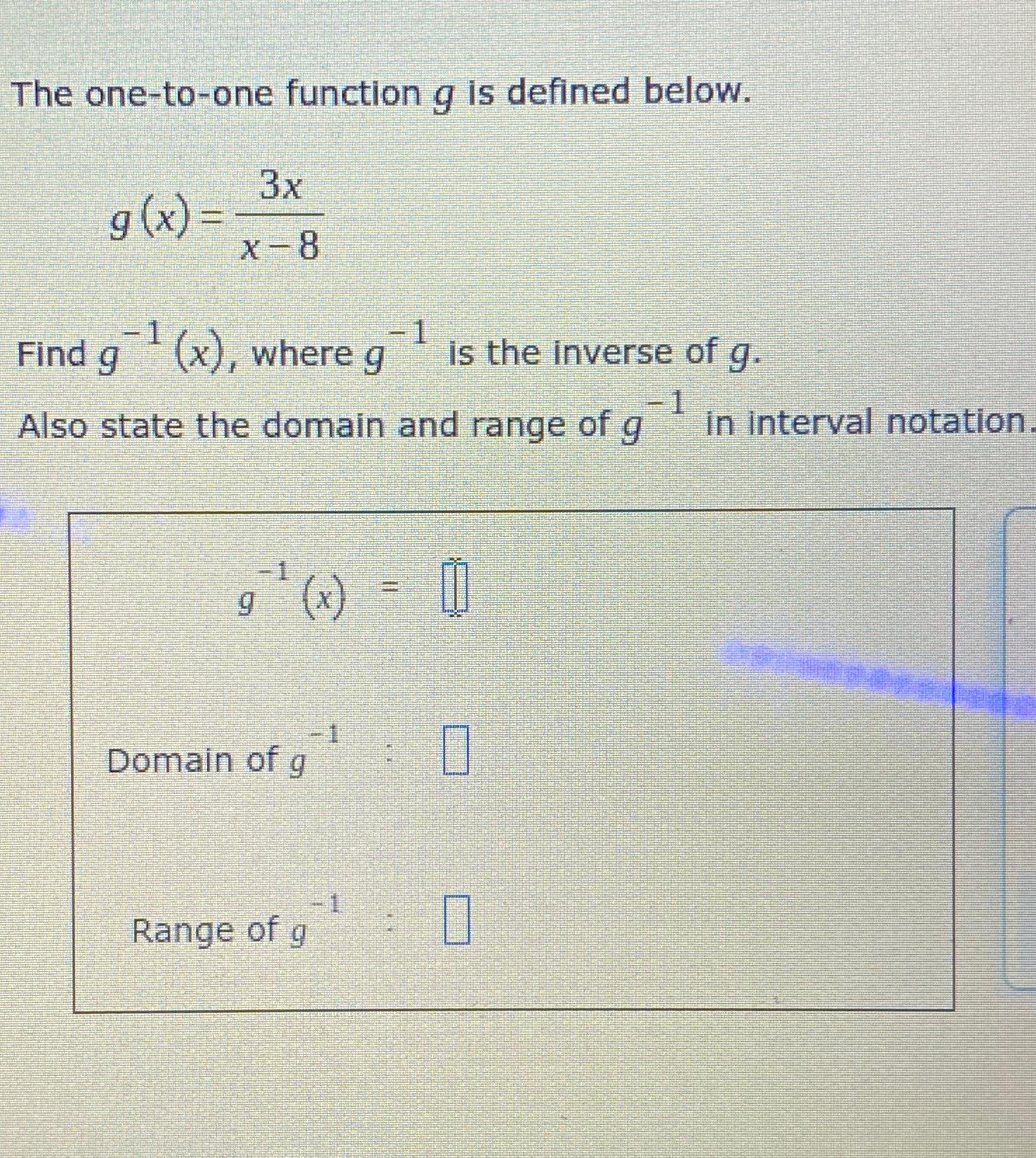 Solved The one-to-one function g ﻿is defined | Chegg.com