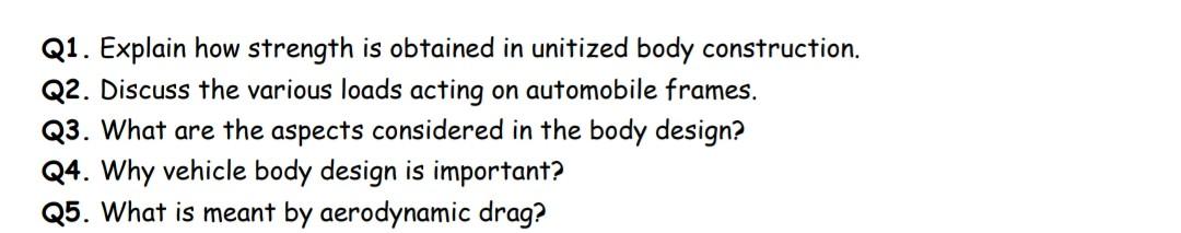 Solved Q1. Explain how strength is obtained in unitized body | Chegg.com