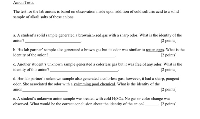 Solved Anion Tests: The test for the lab anions is based on | Chegg.com