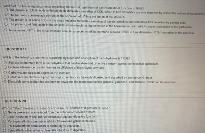Solved Which of the following statements regarding hormonal | Chegg.com