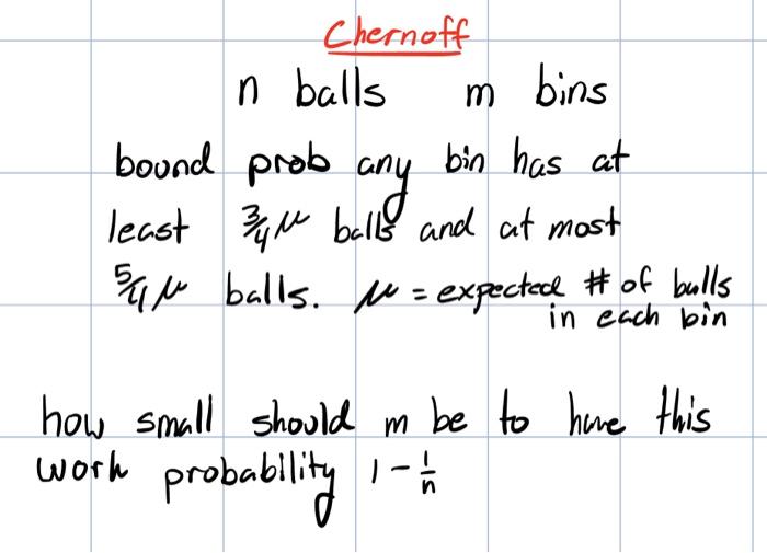 Solved Chernoff n balls m bins bound prob any bin has at | Chegg.com
