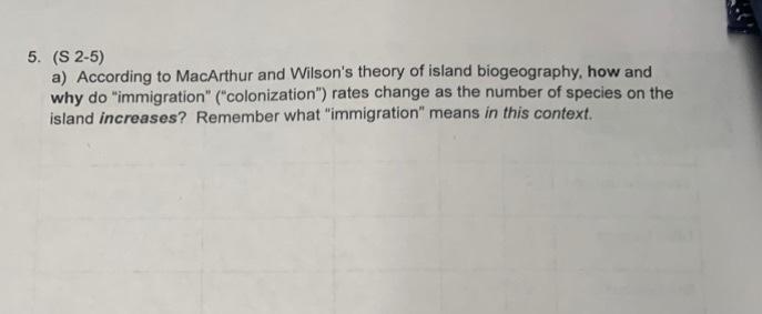 Solved 5. (S 2-5) a) According to MacArthur and Wilson's | Chegg.com