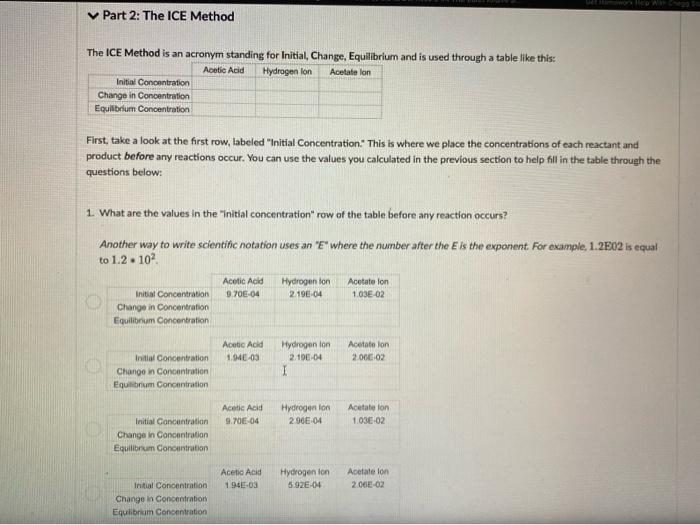 Solved v Part 2: The ICE Method The ICE Method is an acronym | Chegg.com
