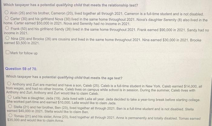 Solved Which taxpayer has a potential qualifying child that | Chegg.com