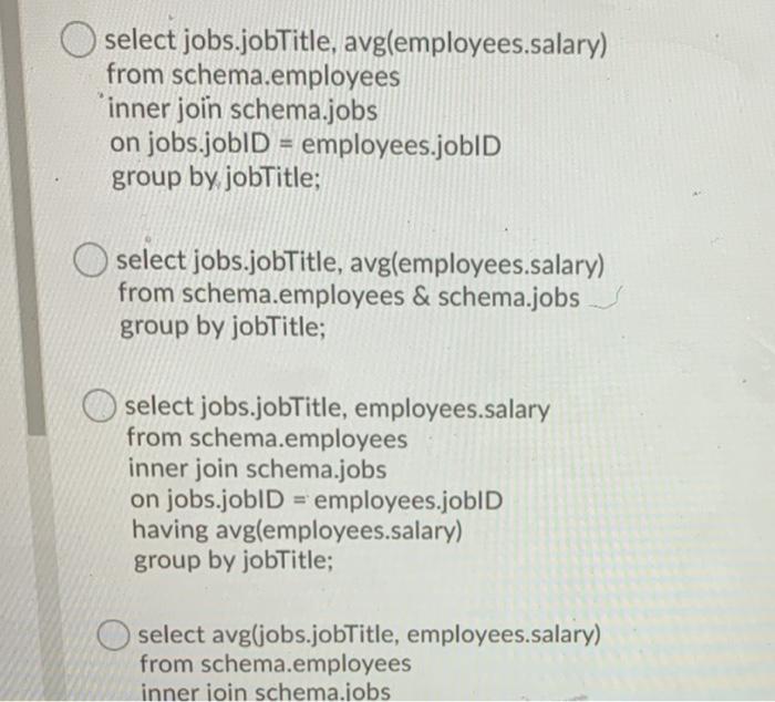Solved ving SOL statement showing the average salary of the | Chegg.com