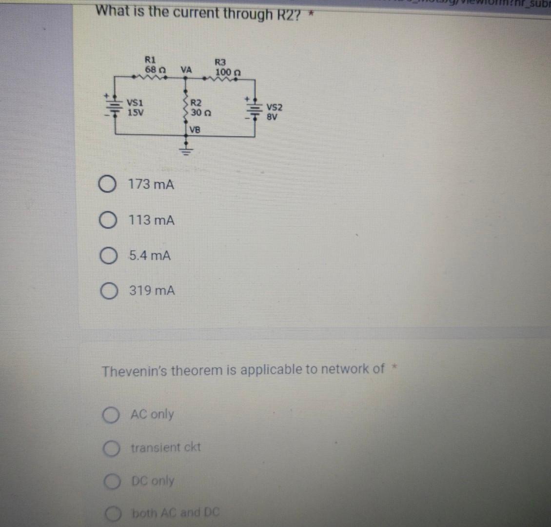 Solved What is the current through R2? * 173 mA 113 mA 5.4 | Chegg.com