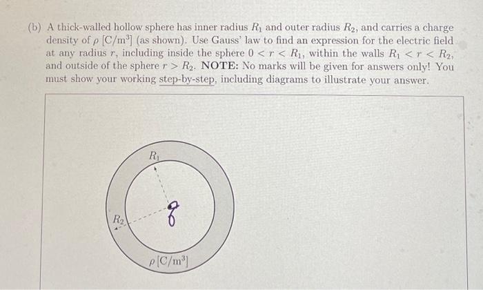 Solved (b) A thick-walled hollow sphere has inner radius R1 | Chegg.com