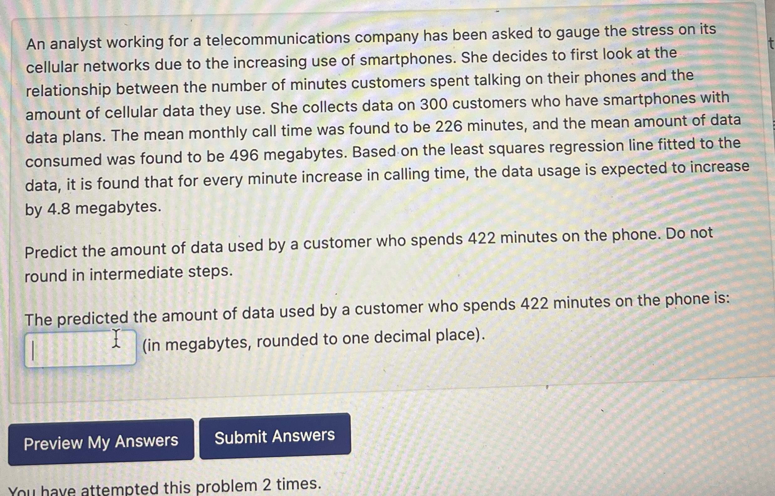 Solved An analyst working for a telecommunications company | Chegg.com