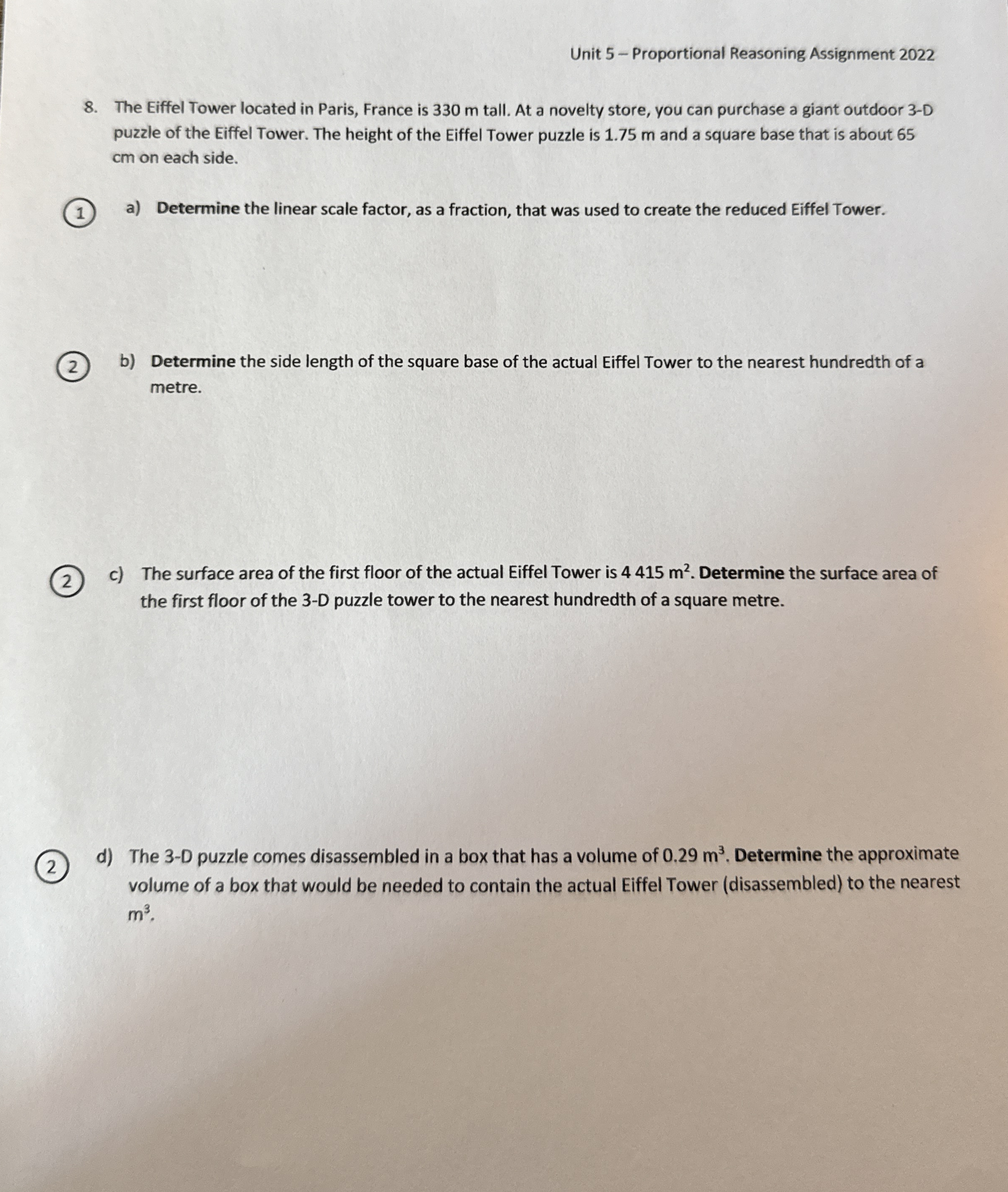 Solved Unit 5 - ﻿Proportional Reasoning Assignment 20228. | Chegg.com