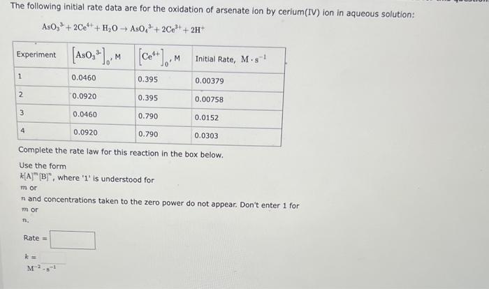 Solved The following initial rate data are for the oxidation | Chegg.com