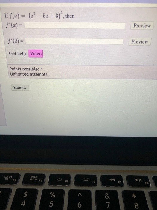 Solved If f(x) = (x2 – 5x + 3)", then Preview f'(2) = | Chegg.com