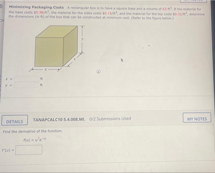 Solved Minimizing Packaging Costs A rectangular box is to | Chegg.com
