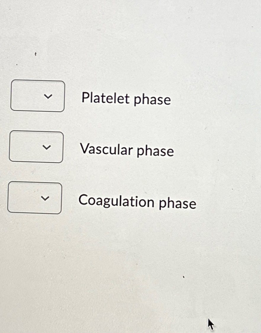 Solved Platelet phaseVascular phaseCoagulation phase | Chegg.com