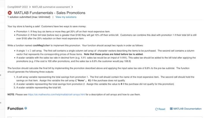 Solved CompSMAP 2022 > MATLAB summative assessment > MATLAB | Chegg.com