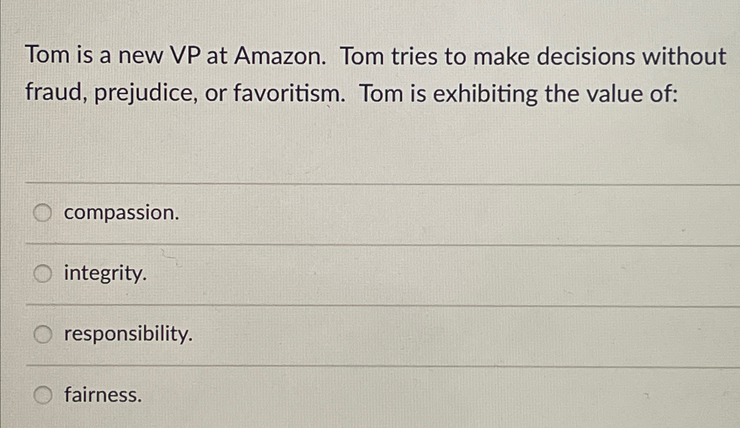 Solved Tom is a new VP at Amazon. Tom tries to make | Chegg.com