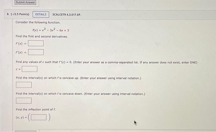 Solved Consider the following function. f(x)=x3−3x2−6x+3 | Chegg.com
