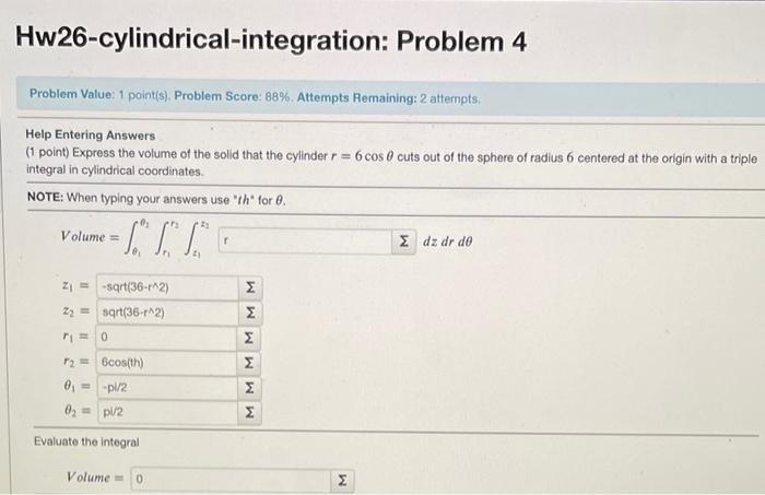 Solved Hw26-cylindrical-integration: Problem 4 Problem | Chegg.com