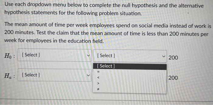 Solved Use each dropdown menu below to complete the null | Chegg.com