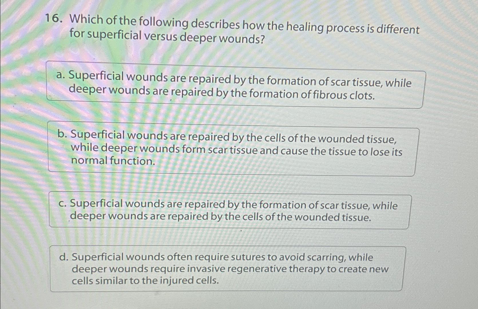 Solved Which of the following describes how the healing | Chegg.com