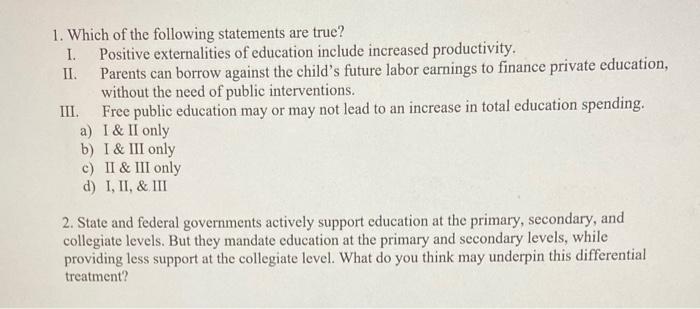 Solved 1. Which of these is BEST described as an internality | Chegg.com