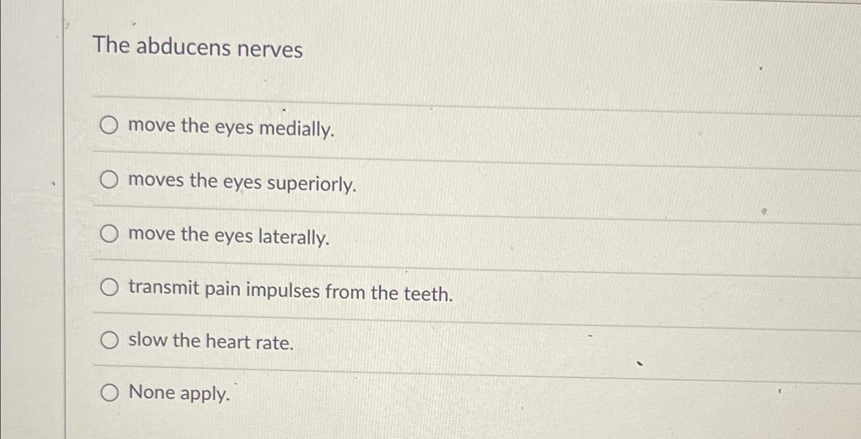 Solved The abducens nervesmove the eyes medially.moves the | Chegg.com
