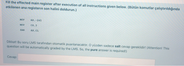 Solved Fill the effected main register after execution of | Chegg.com