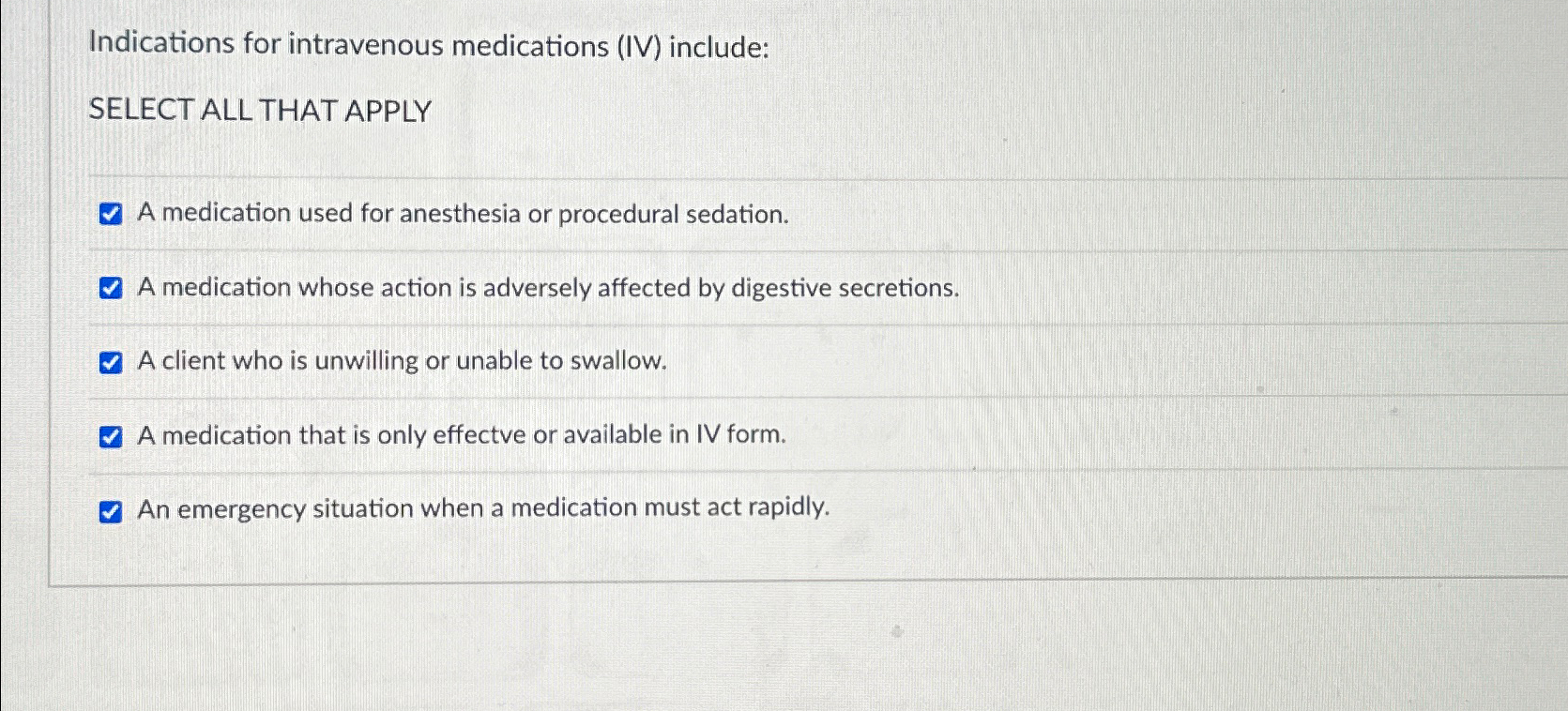 Solved Indications for intravenous medications (IV) | Chegg.com