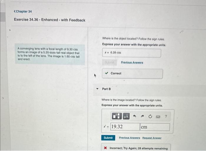 Solved Exercise 34.36 - Enhanced - with Feedback Where is | Chegg.com