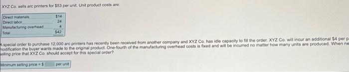 Solved XYZ Ca sels arc primers for $53 per und. Unit product | Chegg.com